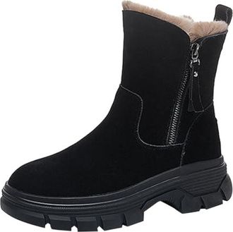Generic Bottes en cuir pour femme - Talon bloc dhiver doubl&eacute; printemps et automne - Mode &eacute;paisse - Velours - Fermeture &eacute;clair - Tube central - Antid&eacute;rapant - 