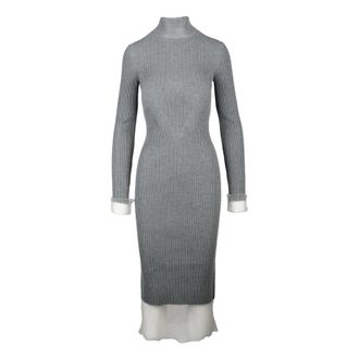 Sportmax Langes Strickkleid mit T&uuml;lldetails - - Dresses - Damen - Grau - XS