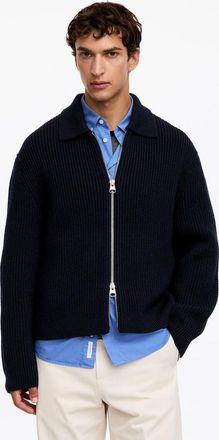 Arket Woll- Und Baumwollstrickjacke Mit Rei&szlig;verschluss -Blau