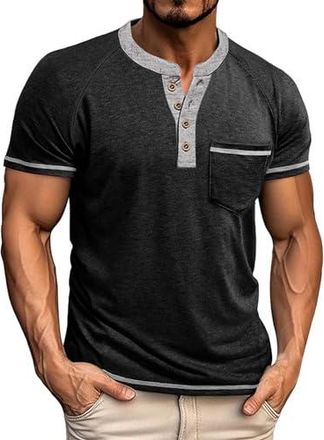 Generic Polo actif pour homme - T-shirt de sport - Col rond - T-shirt de loisirs - T-shirt &agrave; manches courtes - Pour lext&eacute;rieur - Polo sportif - Henley pour ho