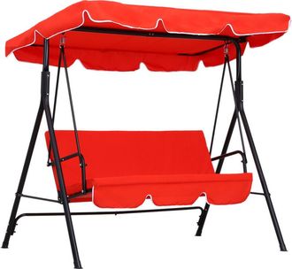 OUTSUNNY Balancelle de jardin 3 places toit inclinaison r&eacute;glable coussins assise et dossier 1,72L x 1,1l x 1,52H m acier noir polyester rouge