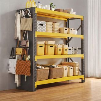Generic Schwerlastregal mit Seitlicher Lochwand Verstellbar Kellerregal Tragkraft 200 Kg aus Kaltgewalztem Stahl, f&uuml;r Garage, Lager, Balkon und Haushalt(Yello