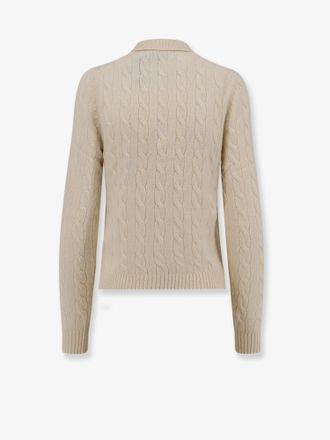 Polo Ralph Lauren Womens Polo Shirt Braided Knit White Wool-Cashmere Knitwear Sweater