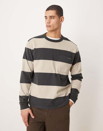 Calvin Klein Jeans T-shirt ray&eacute; &agrave; manches longues - Beige et gris