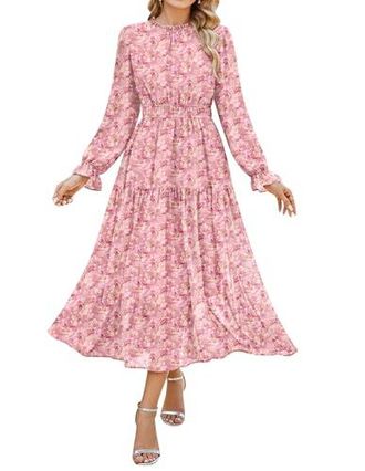 Grace Karin Robe longue en mousseline fleurie pour femme, &agrave; manches longues, style A, pour une c&eacute;r&eacute;monie de mariage, M