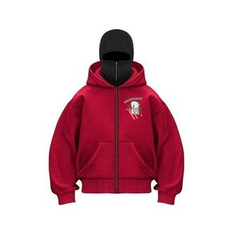 Generic Balaclava Sweat &agrave; capuche zipp&eacute; pour homme et femme Couleur unie Ninja Veste de surv&ecirc;tement ample chaude avec masque facial Cagoule Sweat &agrave; capuche d&eacute;