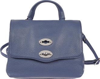 Zanellato Femme, Sacs, Bleu, Taille: ONE Size Sac bandouli&egrave;re en cuir noir avec fermoir tourniquet