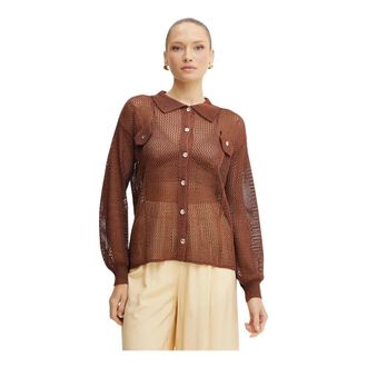 Fracomina Chemise en maille ajour&eacute;e - Femme - Blouses et Chemises - Brun - Taille: 40 FR