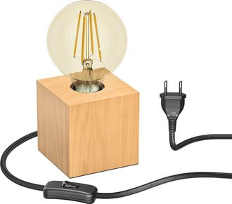 LEDs Com Tischlampe HITO, Holz massiv, eckig + LED Lampe gold max. 818lm, 3-Stufen dimmen, extra-warmweiß