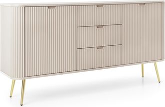 Selsey Zova Kommode Grau-beige - Modernes Sideboard mit 3 Schubladen & F&auml;chern - Platinschicht Holz & MDF Matt - Goldene Metallf&uuml;&szlig;e - F&uuml;r Wohnzimmer/Schlafzi