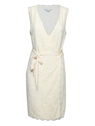 Diane Von Fürstenberg robe portefeuille mi-longue à empiècements en dentelle - Tons neutres