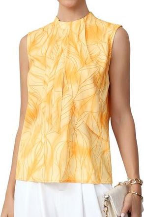 Allegra K D&eacute;bardeur D&Eacute;t&eacute; &Eacute;l&eacute;gant pour Femme sans Manches &agrave; Fleurs Style Business D&eacute;contract&eacute; Chemisier de Travail Jaune XS