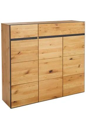 Linea Natura Schuhschrank, Anthrazit, Eiche, Holz, Metall, Wildeiche, teilmassiv,furniert, massiv,massiv, 8 F&auml;cher, 2 Schubladen, 132.5x122.8x38 cm, Typenauswahl, 