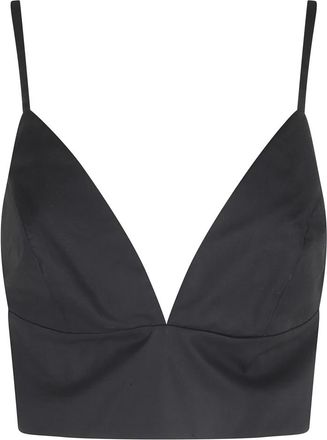 Federica Tosi Femme, Tops, Noir, Taille: 38 FR Top en popeline d&eacute;collet&eacute; en V &agrave; fines bretelles
