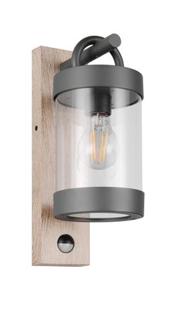 Trio Leuchten Außen Wandleuchte Sambesi 204169135, Aluminium Druckguss Anthrazit mit Holznachbildung, exkl. 1x E27, Bewegungssensor, Holzfarbig