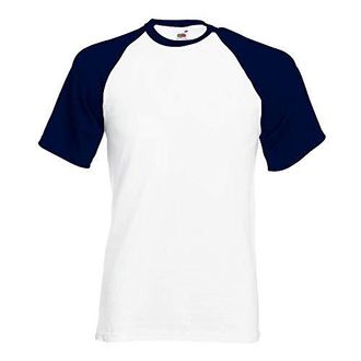 Fruit Of The Loom T-shirt de baseball, Blanc/bleu marine, L