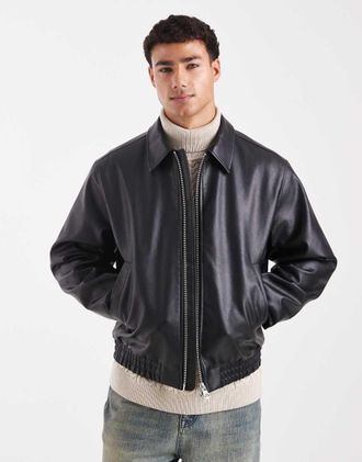 Jack & Jones Bomber Harrington en similicuir - Noir