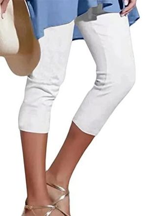 ORANDESIGNE Pantalon Capri Femme été Pantalon Stretch Maigre Taille Haute 3/4 Longueur Leggings Capri Leggings Courts Collants Souples Pantalons Décontractés A Bl