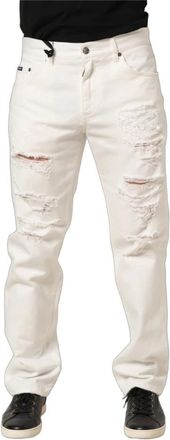 Dolce & Gabbana Homme, Jeans, Blanc, Taille: M Jean Droit en Denim D&eacute;lav&eacute; en Coton
