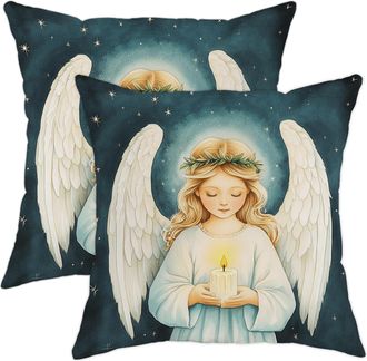 Generic Engel-Kissenbezüge, 2er-Set, himmlische weiße Flügel-Dekoration, Winter-Dekoration für Sofa, Couch, Bett, 40,6 x 40,6 cm