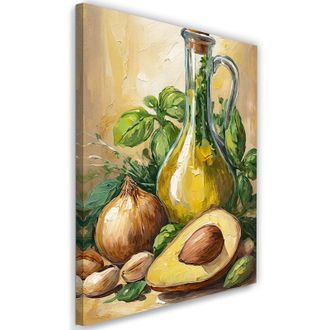Feeby Wandbild - Wohnzimmer Modern Deko - Avocado Oliven&ouml;l Zwiebeln Essen - 30x45 1tlg - Bilder Leinwand - Bild auf Leinwand Schlafzimmer - Leinwandbilder f