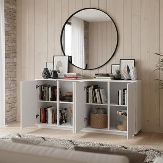 Dmora Kommode Virgilio, 4-t&uuml;riges K&uuml;chen-Sideboard, Wohnzimmer-Buffet, 100% Made in Italy, 180 x 41 x 86 cm, gl&auml;nzendes Wei&szlig;