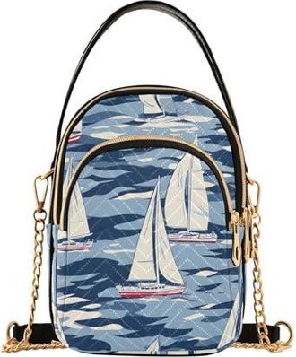 Mnsruu Sac à bandoulière pour femme, motif bateau, bleu nautique, côtier, sac à main, petit sac à bandoulière avec sangle réglable