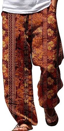 Generic Pantalon cargo imprimé floral pour homme, pantalon chino baggy pour lété, les vacances, la plage, léger et ample, hippie avec poche, pantalon de joggi