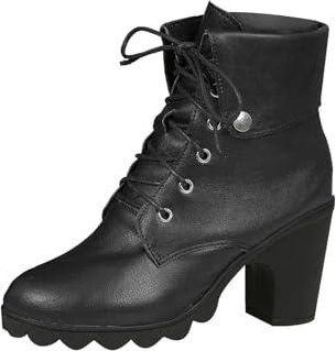 Generic Bottines Femme Cuir Talons Hauts Lacets Tendance Antid&eacute;rapant Britanniques Bottes Courtes Coupe-Vent L&eacute;g&egrave;res Vintage Fermeture &eacute;clair Boots Chaussures