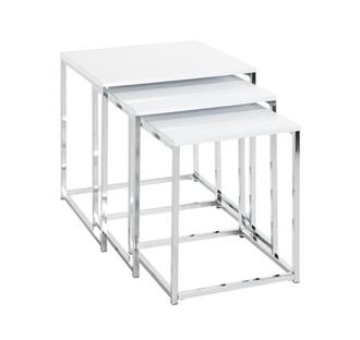 Haku M&ouml;bel lot de 3 tables chrom&eacute;, blanc, MDF, m&eacute;tal - Dim.: L 29/34/39 cm x H 36/39/42 cm x P 29/34/39 cm, Style: Modern