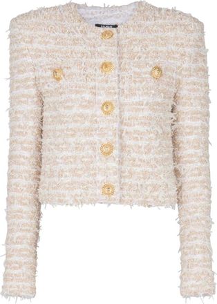 Balmain Veste courte en tweed - Femme - Vestes - Beige - Taille: 38 FR