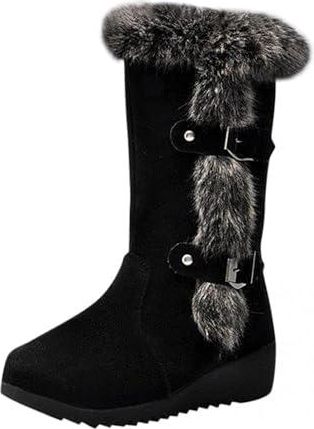 Generic Bottes dhiver pour femme - Longueur mollet - Doublure en fourrure - Bottes à enfiler - Bottes de neige chaudes doublées de fourrure - Confortables - A