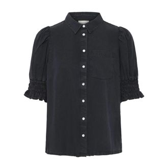 Ichi Schwarze Gewaschene Bluse mit Puff&auml;rmeln - - Blouses & Shirts - Damen - Schwarzk - M