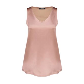 Balmain Femme, Tops, Brun, Taille: 34 FR Haut sans manches en soie col V Beige Poudre