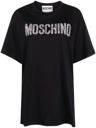 Moschino T-Shirt mit Kristall-Logo - Schwarz