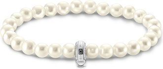 Thomas Sabo Thomas Sabo Damen Charm-Perlenarmband silber, mit schimmernden Süßwasserzuchtperlen, 925 Sterlingsilber, Länge: 15 cm, X0284-082-14-L15