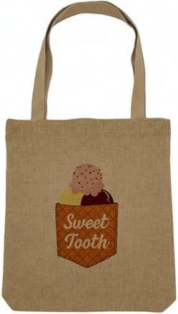 Fabulous Sac Shopping Tote Bag Aspect Lin - Sweet Tooth Surprise Pocket Ice Cream Illustration Dessert - Sac de Courses Toile Epaisse 360g Beige Naturel Cabas 