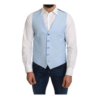 Dolce & Gabbana Homme, Costumes, Bleu, Taille: M Gilet Formel Bleu avec D&eacute;tails Logo