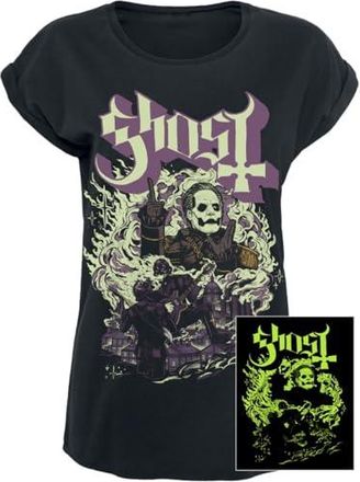 Ghost Fog YK - GITD Femme T-Shirt Manches Courtes Noir XXL 100% Coton Large
