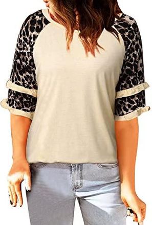 Janly T-shirts Gym pour femmes T-shirt &agrave; la mode pour femmes avec imprim&eacute; l&eacute;opard manches raglan dans une coupe ample d&eacute;contract&eacute;e pour femmes soucieuses de