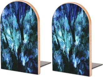 DJNGN Wartercolor Streifenb&auml;ume, 2 St&uuml;ck Holz-Buchst&uuml;tzen, Holzkunst-Buchst&uuml;tzen, B&uuml;ro, handgefertigte Holz-Buchst&uuml;tzen f&uuml;r Home-Office-Schulbuch-Organizer