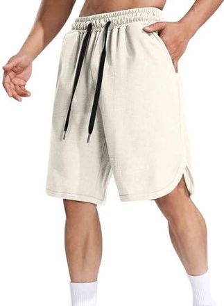 Generic LOIJMK Short de tennis pour homme, couleur unie, taille élastique, cordon de serrage ample, sportif, décontracté, short court avec basket-ball, course