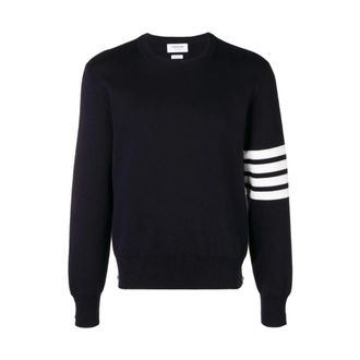 Thom Browne Baumwoll-Krepp-Pullover mit 4-Bar-Streifen - - Knitwear - Herren - Blau - L