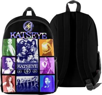 Generic Katseye Sac à dos unisexe Oxford 2025 avec poche avant zippée et supports latéraux en maille, Noir, M