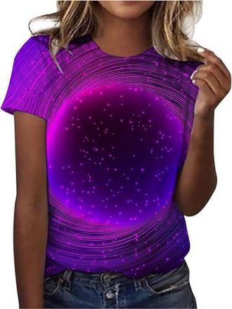 Generic Hauts galaxie pour femmes graphique 2025 coupe ample T-shirts d&eacute;contract&eacute;s &agrave; col rond T-shirts tendance &agrave; manches courtes printemps 2025 T-shirt migno