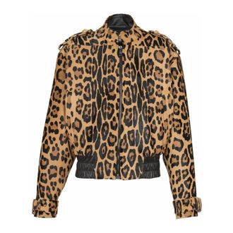 Balmain Bomberjacke aus Pony-Leder mit Leoparden-Print - - Jackets - Damen - Braun - 2XS