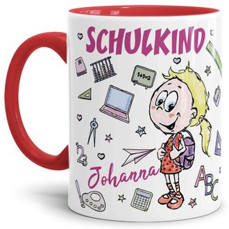 Tassendruck Einschulungs-Tasse Schulkind M&auml;dchen - Name - ABC-Sch&uuml;tze/Schule / 1. Klasse/Geschenk zur Einschulung/Schul-klasse/Personalisiert/mit Name/Innen & Hen