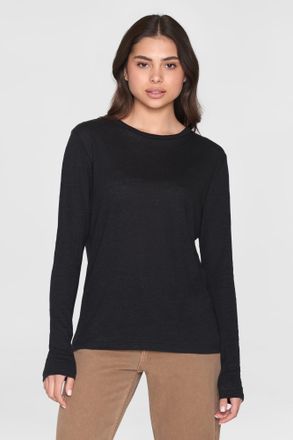 Knowledge Cotton Apparel Damen vegan T-Shirt Lang&auml;rmelig Leinen Schwarz Jet