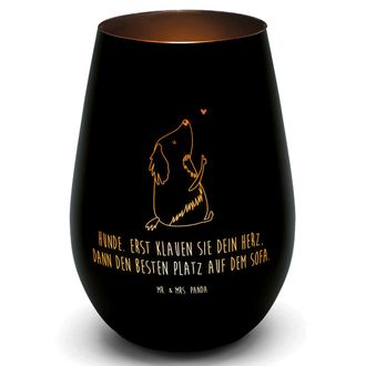Mr. & Mrs. Panda Gold Windlicht Hund Liebe - Geschenk, Hundemotiv, Hundeliebe, Graviertes Windlicht, Windlicht Gravur, Tierliebhaber, Kerze