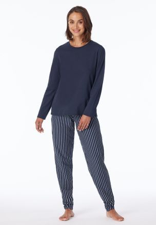Schiesser Schlafanzug UNCOVER BY SCHIESSER Uncover Nightwear, Damen, Gr. 36, blau (835, blau), Single Jersey, Obermaterial: 100% Baumwolle, bequem lang, Rundhal